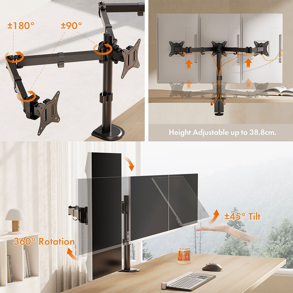 Triple Widescreen Computer Monitors – Clamp Stand – Specola