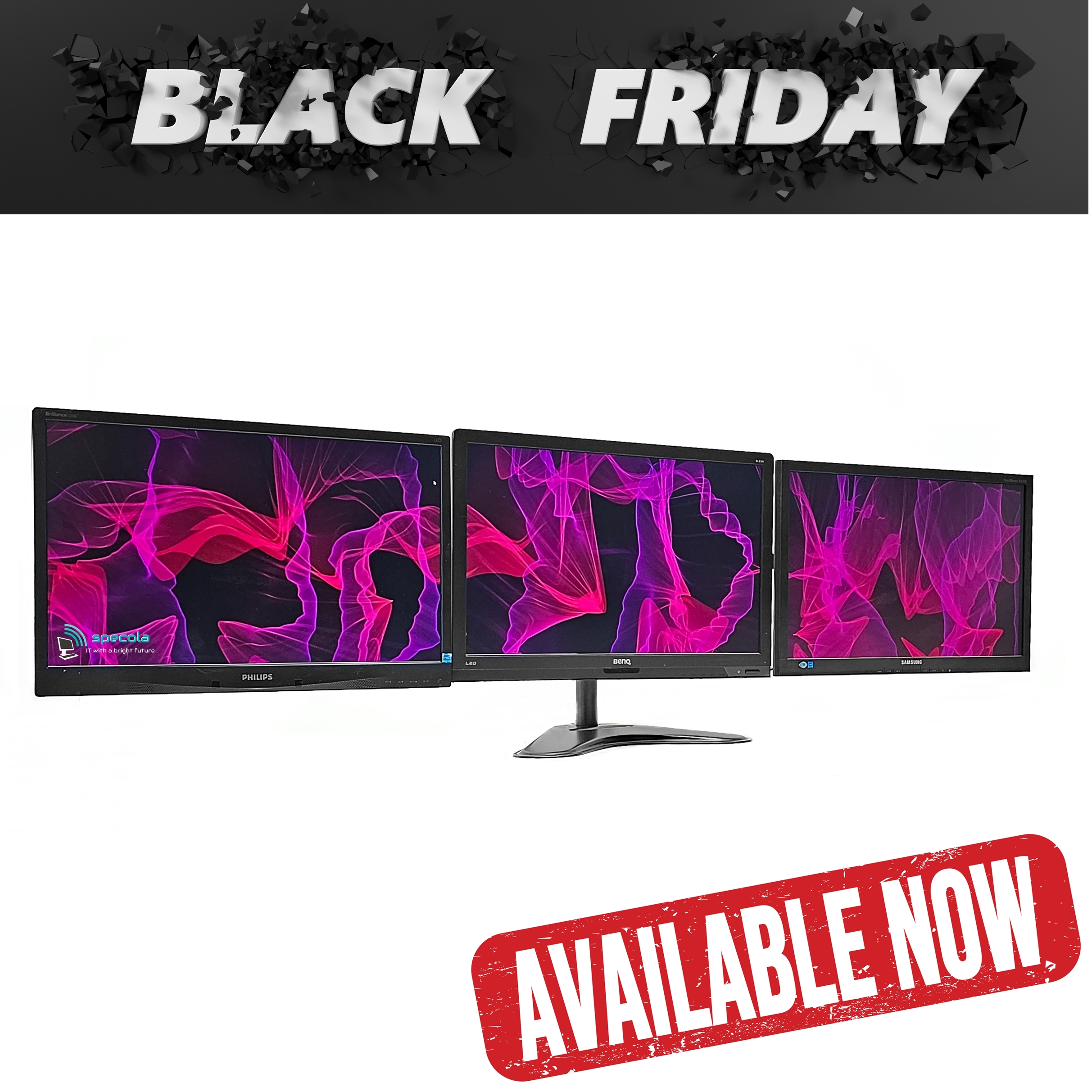 3x22″ Triple Screen Monitors - Mixed Brands - 3xUSB-C - Specola