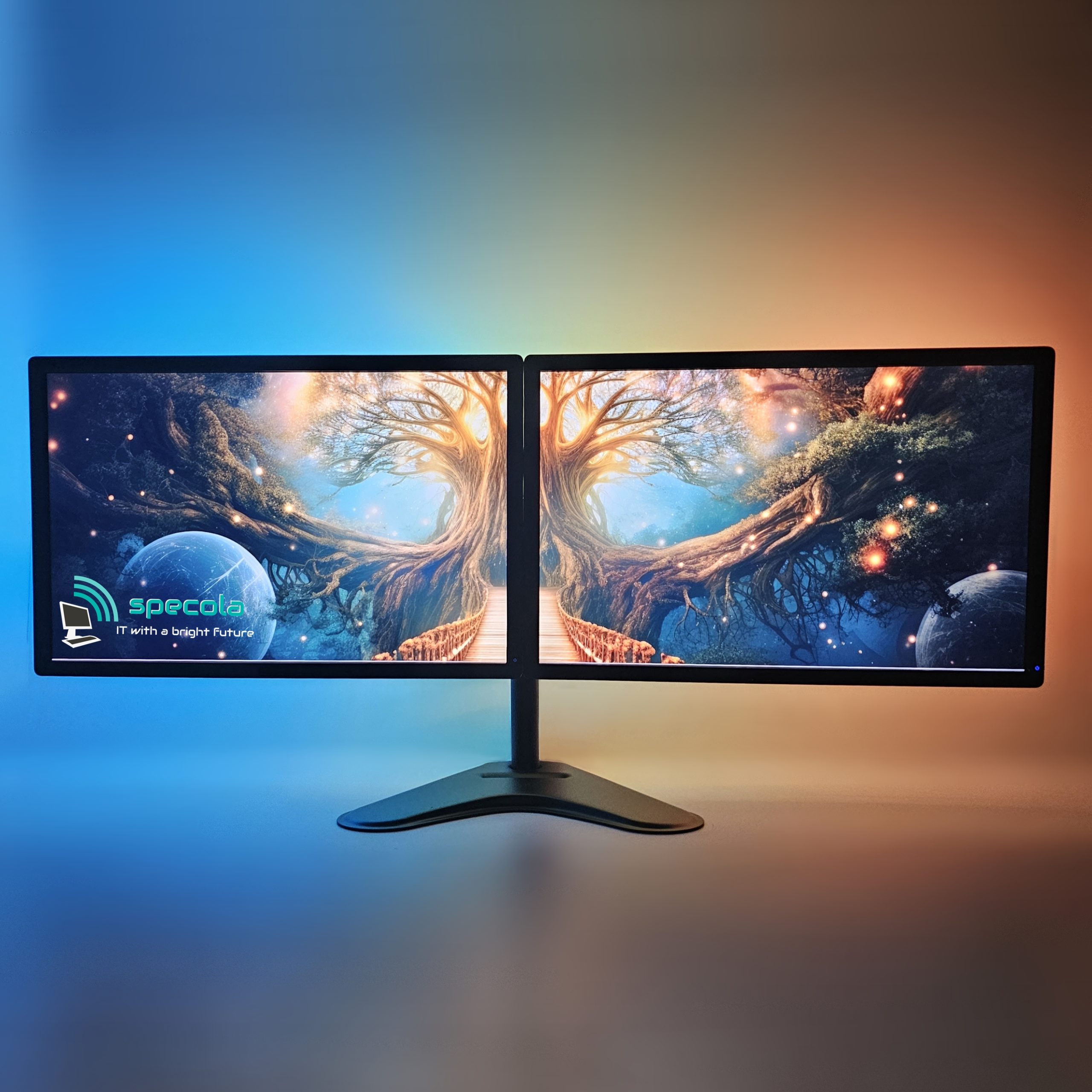 Dual HD Monitors 2x24" - RGB Ambient Back Light Strip - 1xVGA/1xDVI ...